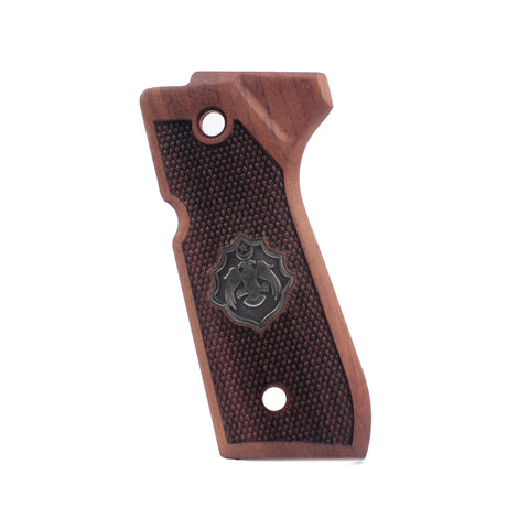 Beretta 92fs grips 3D Laser Engraved Walnut Wood Gungrip Silver Metal