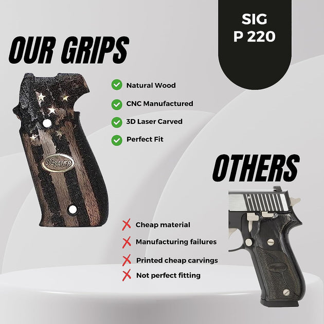Compatible with Sig Sauer P220 Safety Button on Top Wood Grip (USA-Made)