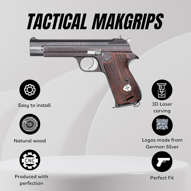 SIG P210 Orthopedic Wood Silver Metal Grips