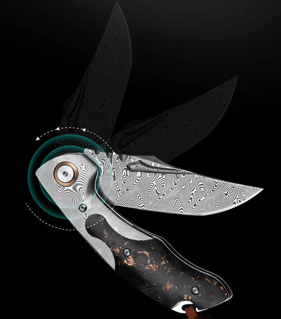 Kronos Gentleman's Damascus Pocket Knife with Damascus & Carbon Fiber ...